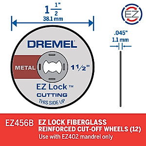 Dremel EZ456B 1 1/2-Inch EZ Lock Rotary Tool Cut-Off Wheels- Rotary Tool Cutting Accessories, Perfect for Slicing Sheet Metal and Copper Pipe, 12 Pieces