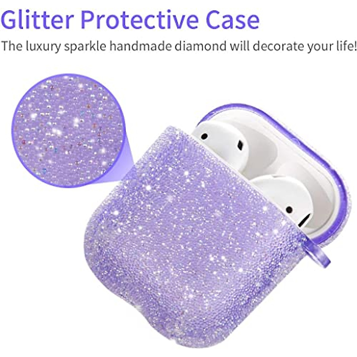 Bling Airpods Case, Cute Glitte Diamond Airpod 1st/2rd Case Cover for Girls Women, Rhinestone Airpods Protective Case with Keychain, Scratch Proof and Drop Proof (Purple)