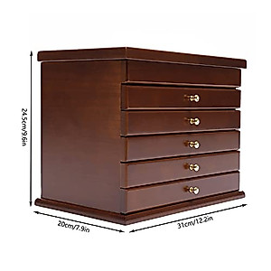 TFCFL Wooden Jewelry Box for Women, 6 Layers Jewelry Storage Organizer Box for Jewelries, Ring, Watches, Necklace (Brown)