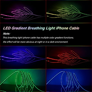 LED [Apple MFi Certified] iPhone Charger, Led Breathing Light Lightning Cable Fast Charging Cord for iPhone 14 Pro Max13/12/11 Pro Max/Mini/XS MAX/XR/XS/X/8/7/Plus iPad AirPods 6ft,RGB