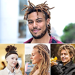 Vodiye Dreadlock Crochet Hook for Hair, 0.5mm 0.75mm Steel Locs Crochet Needle for Hair, Professional Dreadlock Crochet Needle with Bamboo Handle, Dreadlocks Beads Mixed Golden Silver for Braid Craft