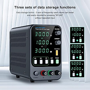 Adjustable DC Power Supply with 4-Digit LED Display; 5V/3.6A USB Fast Charging with 3-Group Memory with Encoder Adjustment(APS1602H 160V 2A)