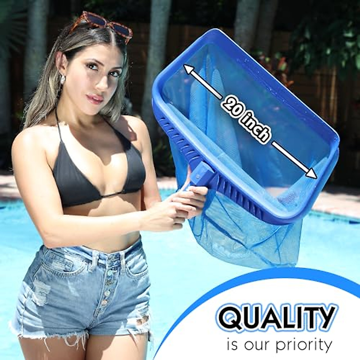 Pool Skimmer Net, Heavy Duty Leaf Rake Cleaning Tool, Fine Mesh Net Bag Catcher