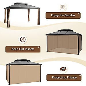 Devoko 10X13 FT Hardtop Gazebo Double Polycarbonate Roof Outdoor Canopy Gazebo with Nettings and Curtains Aluminum Frame for Patios, Gardens, Lawns (10' x13' Double Polycarbonate Roof)