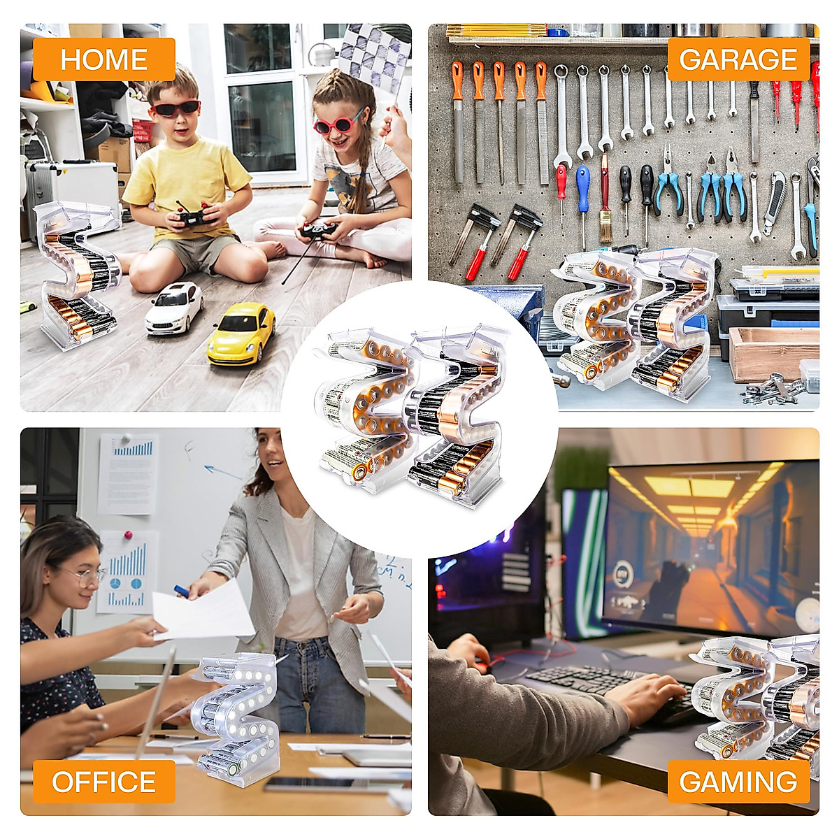 Kalinar Battery Ladder™ for 20 AA & 28 AAA Batteries | Vertical Storage Case & Dispenser | Stackable Expandable Wall Mount Holder Combo (AA & AAA, 2 Pack)