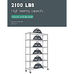 FDW 18x48x82 inch Wire Shelving Unit with Wheels Steel 6 Tier Heavy Duty Layer Rack Storage Metal Shelf Garage Organizer Wire Rack Shelving Adjustable Utility 2100 LBS Capacity,Chrome