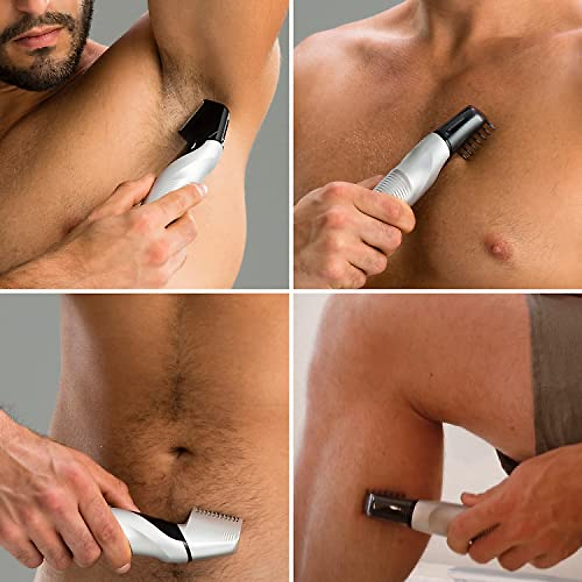 Panasonic Body Hair Trimmer for Men, Cordless Waterproof Design, V-Shaped Trimmer Head with 3 Comb Attachments for Gentle, Full Body Grooming, ER-GK60-S (Silver)