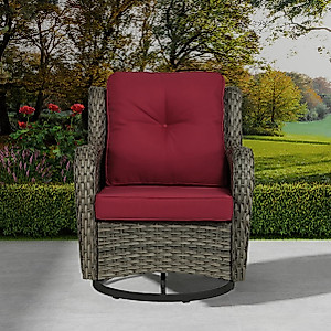 UIXE 5 Pieces Outdoor Patio Furniture Bistro Sets with 360° Swivel Rocking Chairs with Side Table, PE Rattan Rocker Chair Glider Seating Conversation Set for Backyard, Deck, Porch, Red