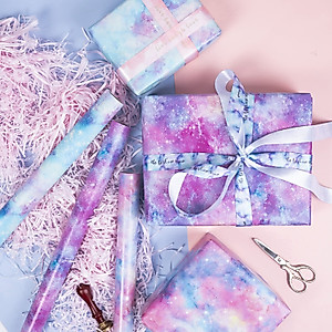 MAYPLUSS Wrapping Paper Roll - Mini Roll - 17 inch X 120 inch Per roll - Galaxy Design - Purple & Blue(42.3 sq.ft.ttl)