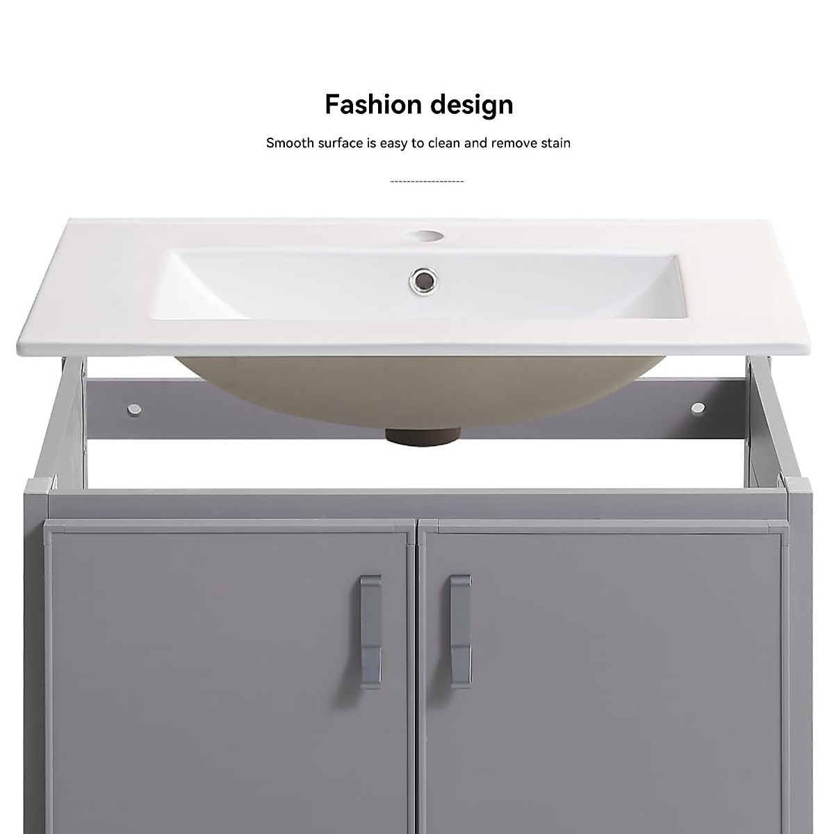 NOTOP 24" Floating Bathroom Vanity with White Ceramic Sink Comb, Modern Undermount Two Metal Soft Close Doors Wall-Mounted Cabinet Set for Small Space Saver Organizer,Grey, 24IN