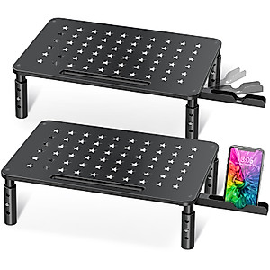 Zimilar 2 Pack Monitor Stand Riser, 3 Height Adjustable Monitor Stand with Unique Star Mesh for Computer, Laptop, Printer, Notebook, iMac, Premium Metal Monitor Risers for 2 Monitors