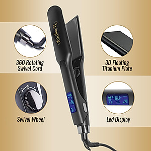 Wavy POP PRO 2 in 1 Titanium Flat Iron Hair Straightener & Curling Wand 1.75" | Professional Straightening Hair Iron with Ceramic MCH Fast Heat, Auto Shut Off | Dual Voltage with Travel Bag