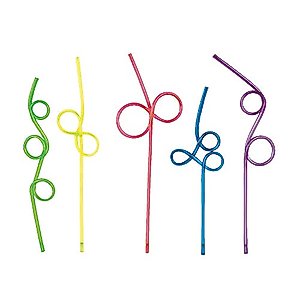 Fun Express 12 Pieces Fun Loop Straw Assortment, BPA Free Plastic, Reusable for Party Supplies, Multi-Color