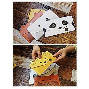 JINSRAY Cute Lovely Animal Cartoon Letter Writing Stationery Paper, Greeting Card, Thank You Card, 12pcs with Envelopes and Animal Stickers，Size 6.3" X 8.3" Paper, – Panda Bear Fox Leopard Pig Rabbit