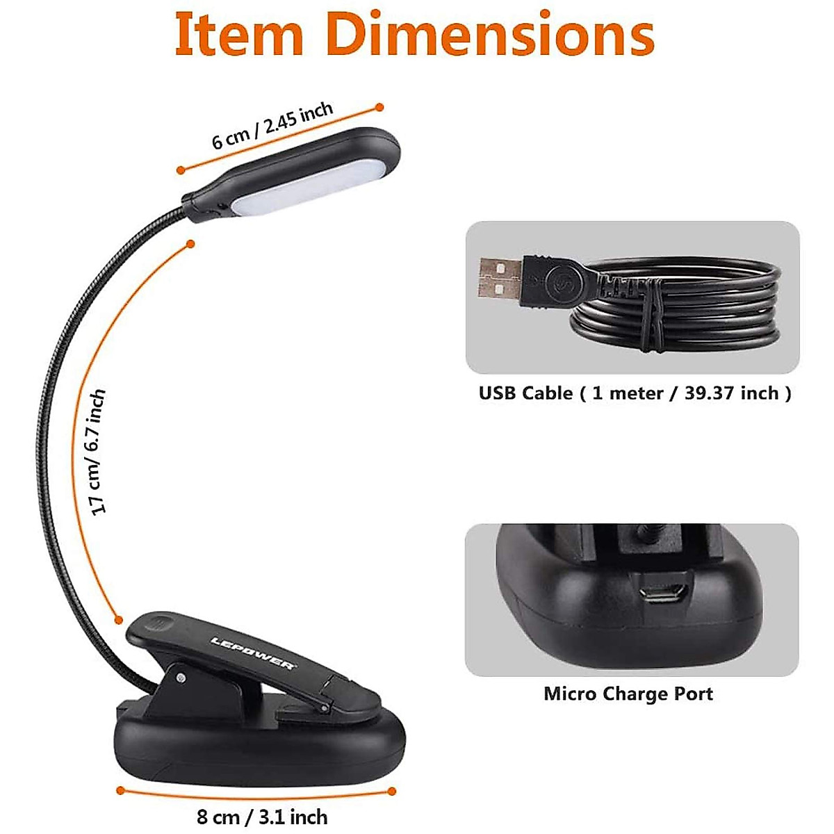 LEPOWER Clip on Book Light/Reading Light/Clip Light with 5 LED Eye Care, 3 Color Changeable, Portable Reading Lamp, Battery & USB Operated, Bed Light for Kids, Bookworms, Students(Black)