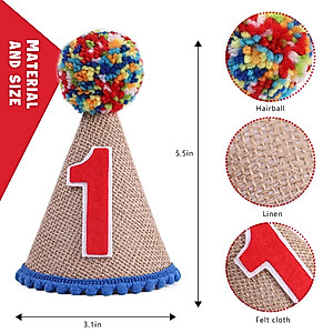 WAHAWU 1st Birthday Party Cone Hat - First Birthday Party Hat, Birthday Hats for Kids, Baby Girls/boys Birthday Cone Hat, Colored Fur Balls Hat, Party Photo Prop