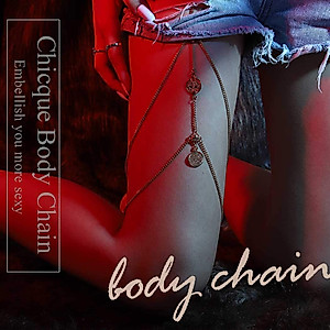 Chicque Gold Coin Thigh Chains Jewelry Sexy Leg Jewelry Boho Thigh Chain Bikini Body Jewelry Rave Party for Women and Girls
