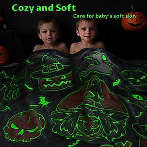 UOFON Halloween Blanket Pumpkin Throw Blanket Witchy Blanket Glow in The Dark for Kids Adults Halloween Decorations 50"x60"
