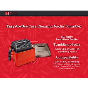 Hornady Rotary Media Sifter 050207 - Easily Separate Corn Corb or Steel Pin Tumbling Media from Cartridge Cases - Media Separator with Rotating Handle, Clear Lid, Sifter Drum Halves, & Locking Pin