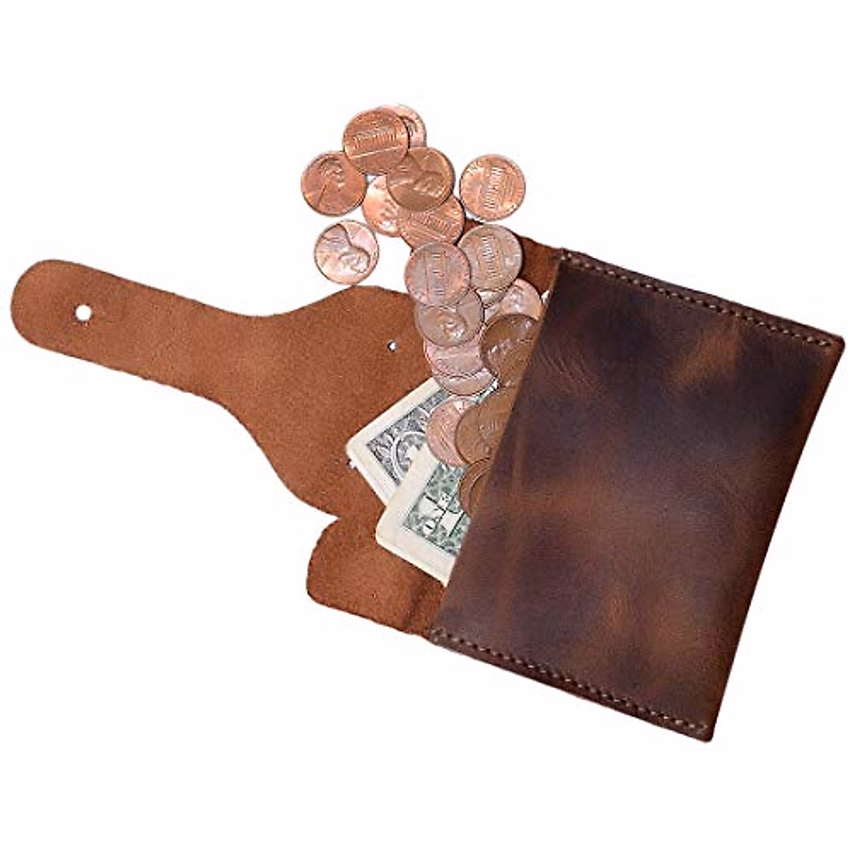 Hide & Drink, Leather Card Pouch Elephant/Coins & Folded Bills/Wallet/Cable Holder/USB/SD/Change, Handmade Includes 101 Year Warranty :: Bourbon Brown