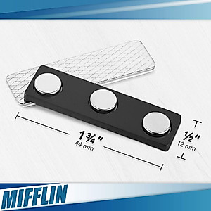 Mifflin-USA Name Tag Magnets (100 Magnets, 1.75 x 0.5 inches), Name Tag Magnet Backs w/ 3 Extra-Strong Neodymium Magnets for ID Badge Holders