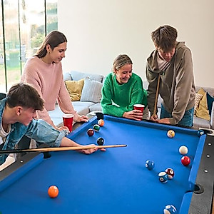 Wakefa 7ft Billiards Table, Portable Foldable Pool Table, Includes Balls, Chalks, 2 Pool Sticks and Brush, Black with Blue Cloth, Perfect for Family Game Room
