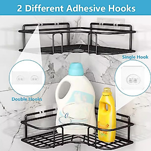 YCZARD 14 Pcs Corner Shower Caddy Strong Adhesive Sticker Hooks for Bathroom Shelf, No Drilling Sticky Wall Caddy Hooks for Bathroom Kitchen Shower Caddy Corner Shelf (Single/Double Hook)