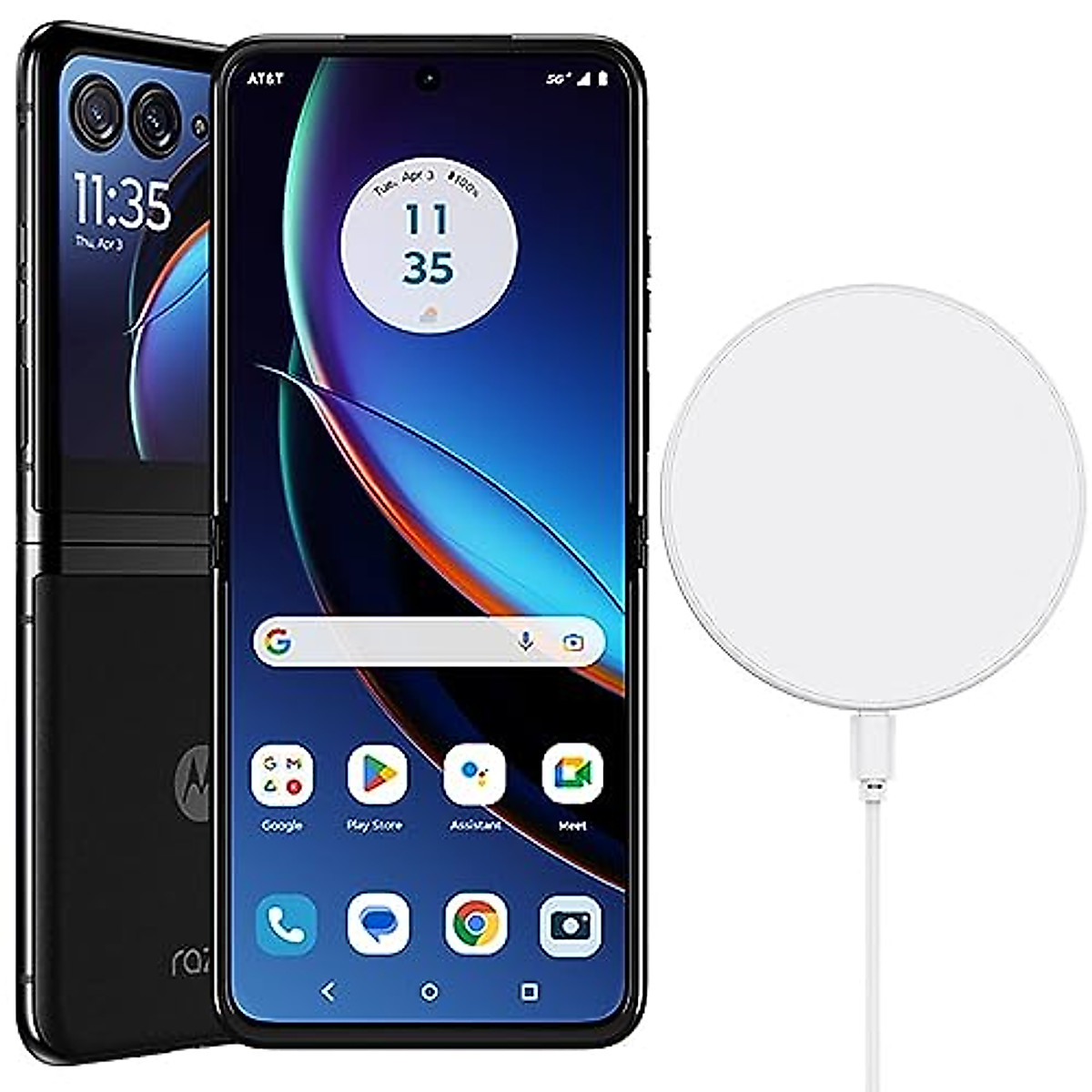 Motorola Moto Razr+ 5G 2023 (256GB, 8GB) 6.9" Foldable AMOLED, Snapdragon 8+ Gen 1, US 5G / Global 4G LTE (GSM Unlocked for T-Mobile, Metro, AT&T) XT2321-5 (w/Fast Wireless Charger, Black) (Renewed)