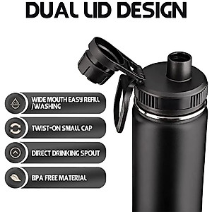 WAASS Sports Water Bottle - 32 Oz,Leak Proof, Vacuum Insulated Stainless Steel, Double Walled Hot & Cold Drink