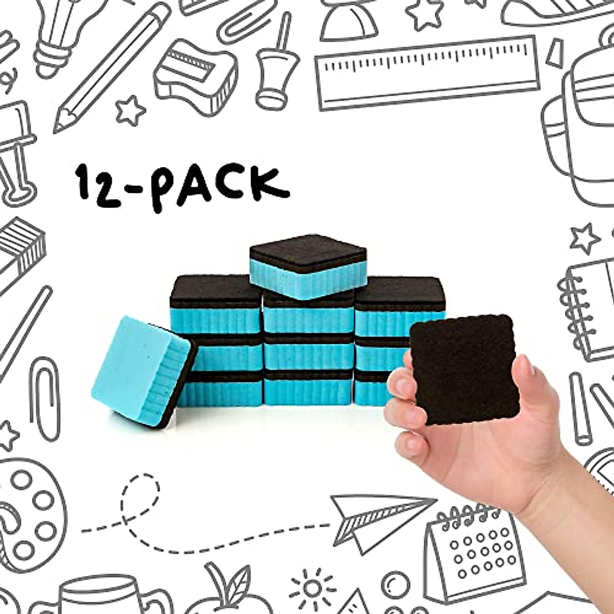 Impresa Mini Magnetic Dry Erase Erasers for Kids and Adults - 12 Pack - Whiteboard Erasers for School, Home, and Office - Classroom Supplies (2x2 Inches)