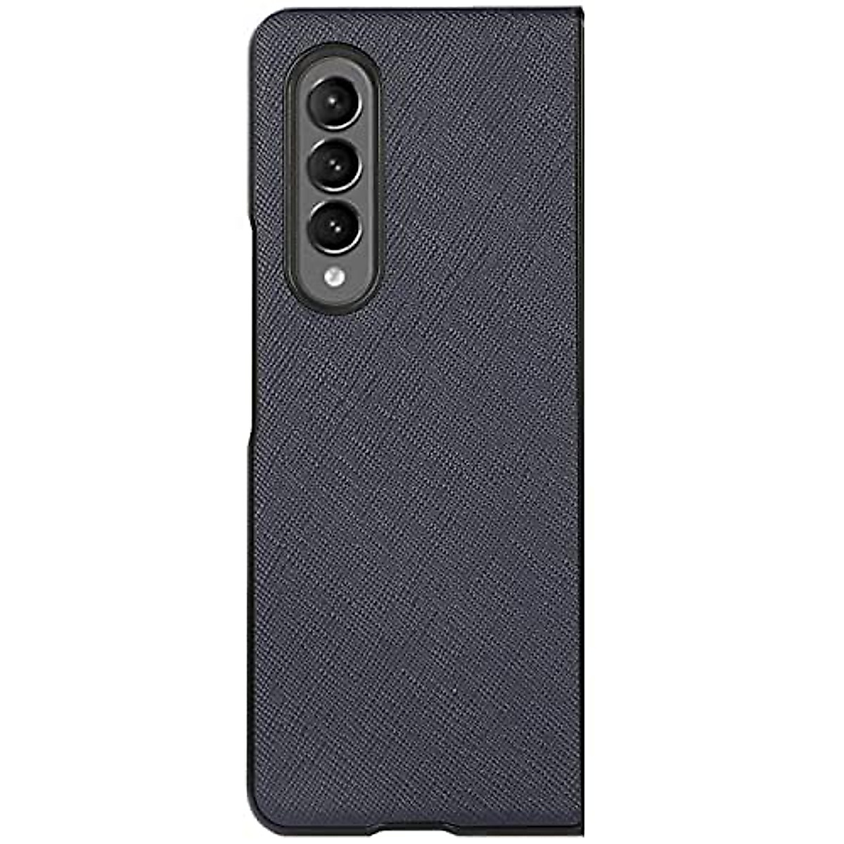 ZYKY Phone Case for Galaxy Z Fold 3, Genuine Leather Protection Cover PC Hard Shockproof Back Cover Protector Case Shell Compatible with Samsung Galaxy Z Fold 3 5G (Blue)