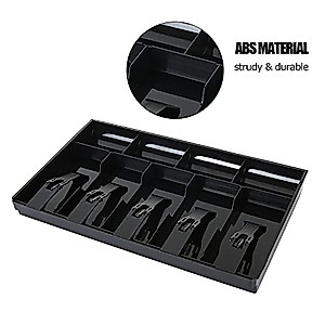 Acrux7 Cash Register Drawer Insert Tray 16 Inch Cash Money Tray Replacement with 4 Coin/5 Bill Drawer Register Insert Tray Storage Case with ABS Plastic Clip, Cash Organizer Tray for Small Business