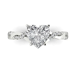 2.1 Ct Heart Cut Clear Simulated Diamond 14K White Gold Solitaire with Accents Engagement Anniversary Ring Size 3.75