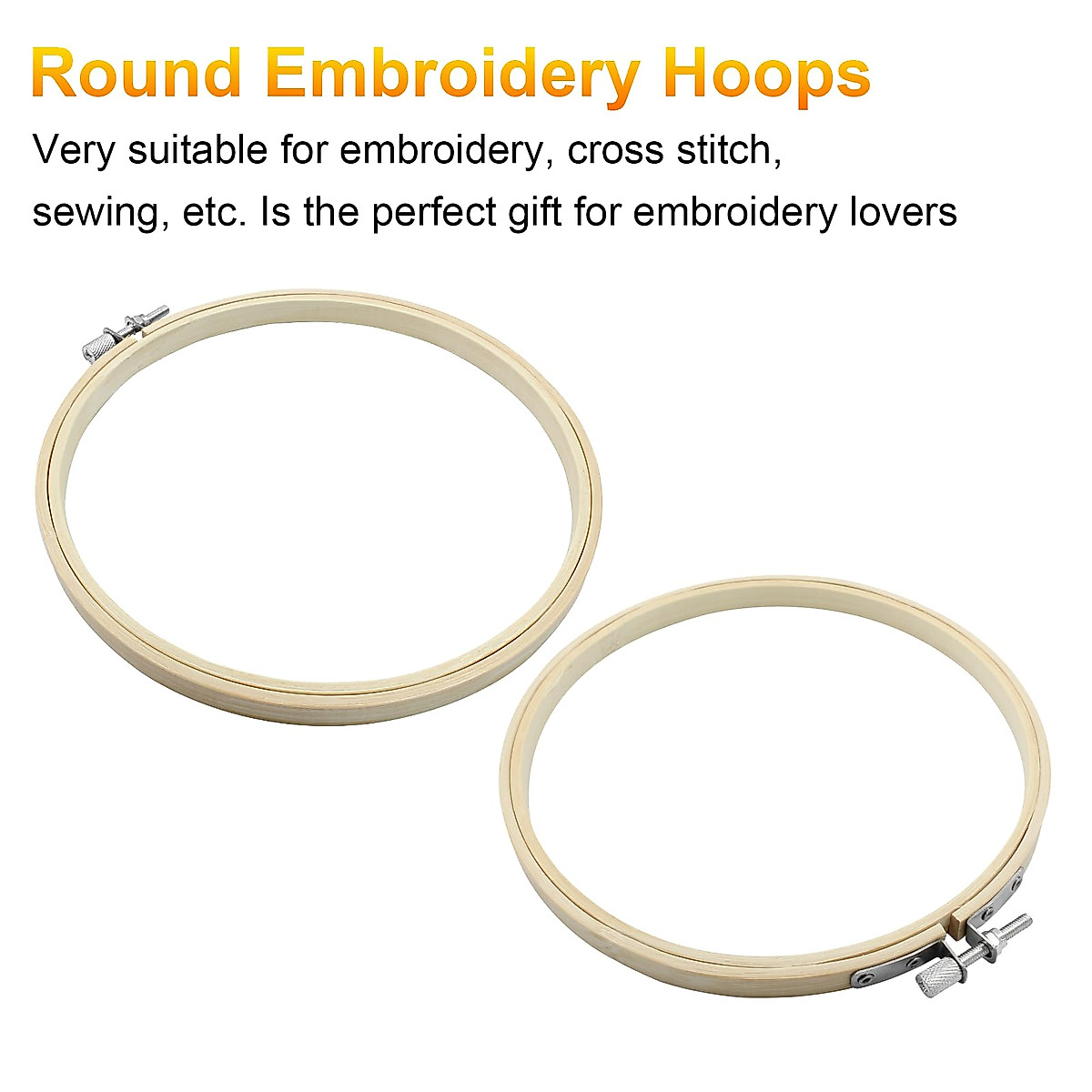 Biaungdo 6 Pieces 6 Inch Embroidery Hoops, Round Wood Embroidery Hoops, Adjustable Bamboo Circle Cross Stitch Hoop Ring, Wooden Embroidery Frames for Art Craft Sewing, Christmas Decoration