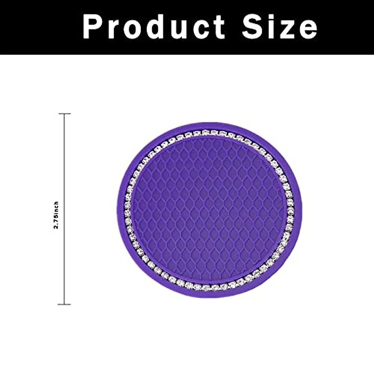 2 Pack Car Coaster for Car Cup Holder, Auto Anti Slip Bling Cup Holder Coaster 2.75 Inch Crystal Rhinestone Car Coaster Car Interior Accessories (Purple)