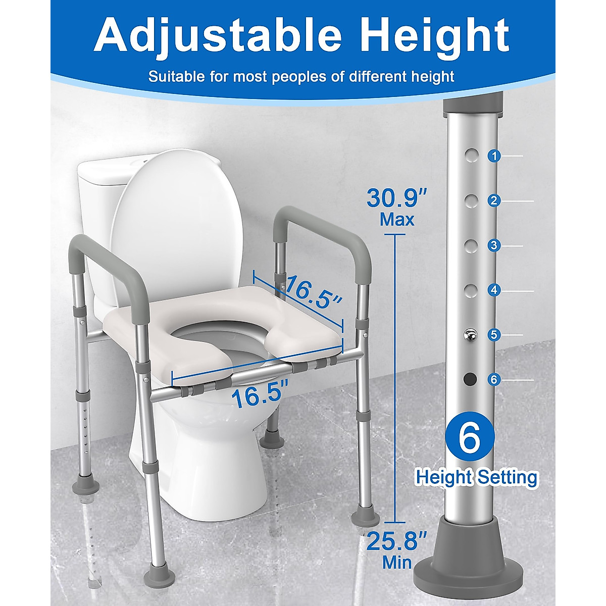 HOMLAND Raised Toilet Seat with Handles, Toilet Seat Riser for Seniors with Adjustable Height & Width, FSA/HSA Eligible 400lb Handicap Elevated Toilet Seat for Elderly, Pregnant, Fit Any Toilet