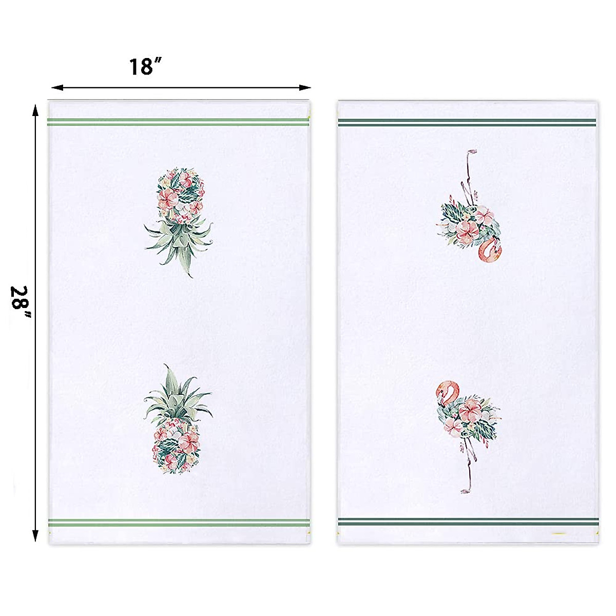 Set of 2 Watercolor Flamingo Pineapple Kitchen Dish Towel 18 x 28 Inch, Seasonal Spring Summer Floral Tea Towels Dish Cloth for Cooking Baking