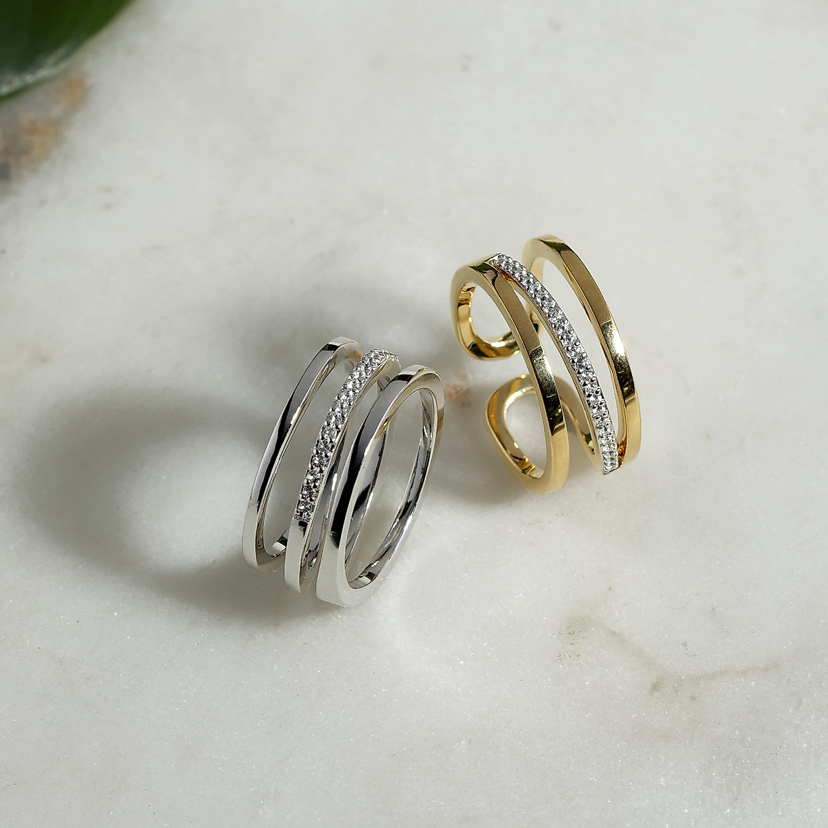 Ivy Gems Sterling Silver Triple Loop Rhodium Plated with White Topaz Accented Contemporary Design November Birthstone Statement Ring Size 8