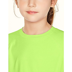 TSLA Youth Kids UPF 50+ Short Sleeve, Aqua Water Swimsuit Top, UV/SPF Surf Swim Shirt, Swim Shirt Lime, 8