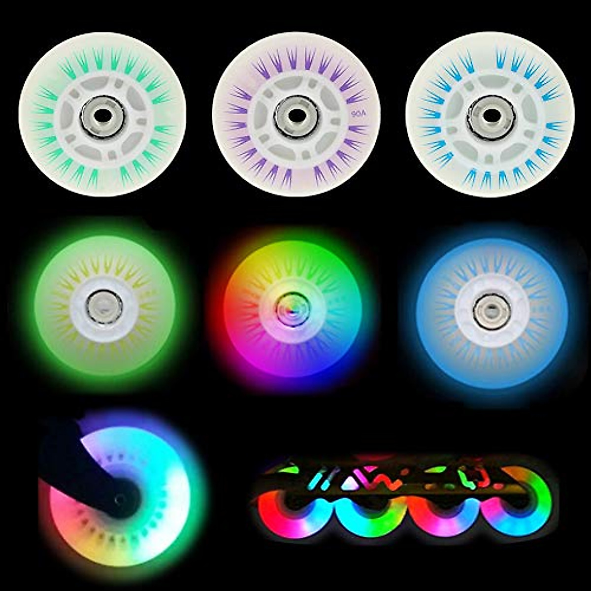 Gaweb Skating Shoes Wheels,4Pcs 76/80mm Skating LED Luminous Flashing Inline Roller Skates Shoes Wheels Green 76mm