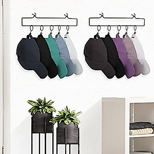 Hat Organizer with 2 Hanging Methods, Over the Door Hat Rack for Baseball Caps with 20 Hooks, Metal Wall Cap Organizer, Black Hat Holder Storage For Closet Door Entryway Bedroom Fit All Caps, Set of 2