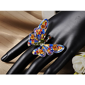 Alilang Womens Silvery Tone Sparkle Colorful Crystal Rhinestone Enamel Butterfly Bug Adjustable Ring