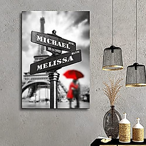 Lovers path-crossing sign - Personalized artwork with Couple's Names. Gift for wedding Anniversary, housewarming, Valentine's Day. Paris wall art.
