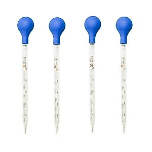 HIBATUL INC 4 Pack (10ml) Glass Graduated Dropper Pipettes Lab Dropper with Blue Rubber Cap and Scale