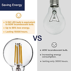 FLSNT G16.5 Dimmable LED Candelabra Bulbs 60W Equivalent, LED E12 Chandelier Light Bulbs, 550LM, CRI90, 5.5W, AC 120V, 6 Pack, 2700K Soft White