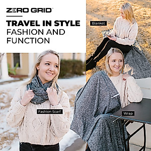 Zero Grid Infinity Fashion Scarf with Hidden Pockets Converts to Blanket and Wrap Perfect for Travel