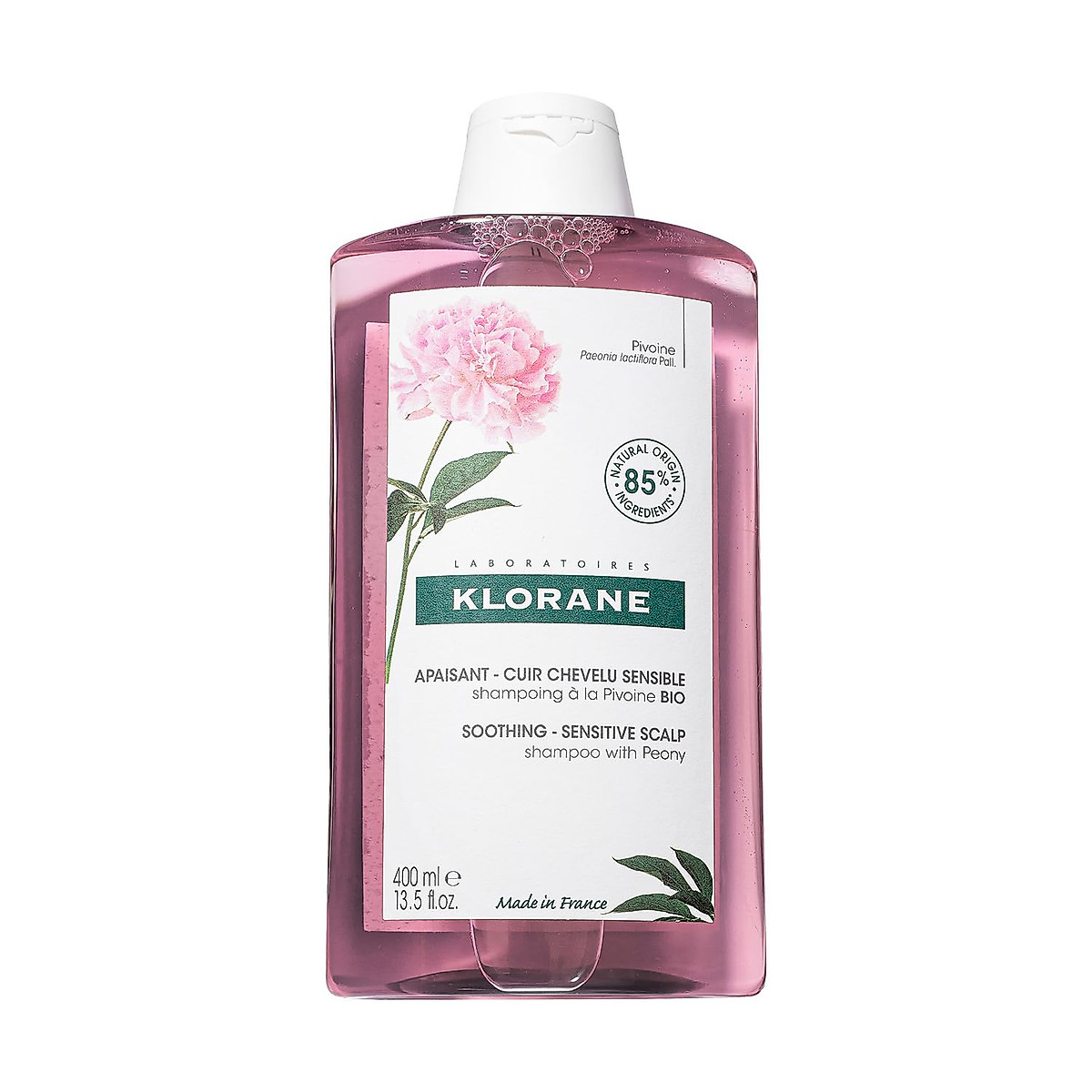 Klorane Shampoo with Peony, Soothing Relief for Dry Itchy Flaky Sensitive Scalp, pH Balanced, Provides Comfort, 13.5 fl. oz.