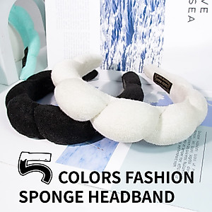 PASNOWFU Sponge Spa Headband For Women, Big Spa Hairband For Washing Face, Face Skincare Makeup Headband, No Slip Thick Hair Hoop For Spa For Makeup Removal, Black