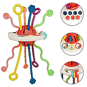 Aprilwolf Sensory Montessori Toys for 1+ Year Old, Food Grade Silicone, Baby Pull String Activity Toy, Fine Motor Skills Travel Toys, Birthday Gifts for Infant 6 12 Months Boys Girls