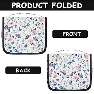 POFATO Butterfly Dragonfly Insect Pattern Travel Toiletry Bag Cosmetic Makeup Bag for Women Men Hanging Hook Wash Toiletries Portable Toiletry Bags Organizer